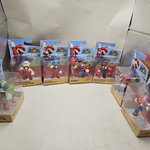 Jakks | Toys | 7 Super Mario Bros Yoshi Mario Cappy Fire Ice Figure 25 ...
